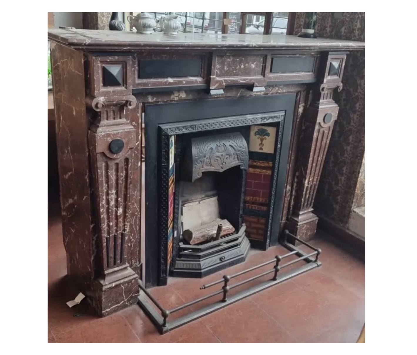 1900 Farmhouse Fireplace Carved Two Tone Marble Fireplace Mantle C